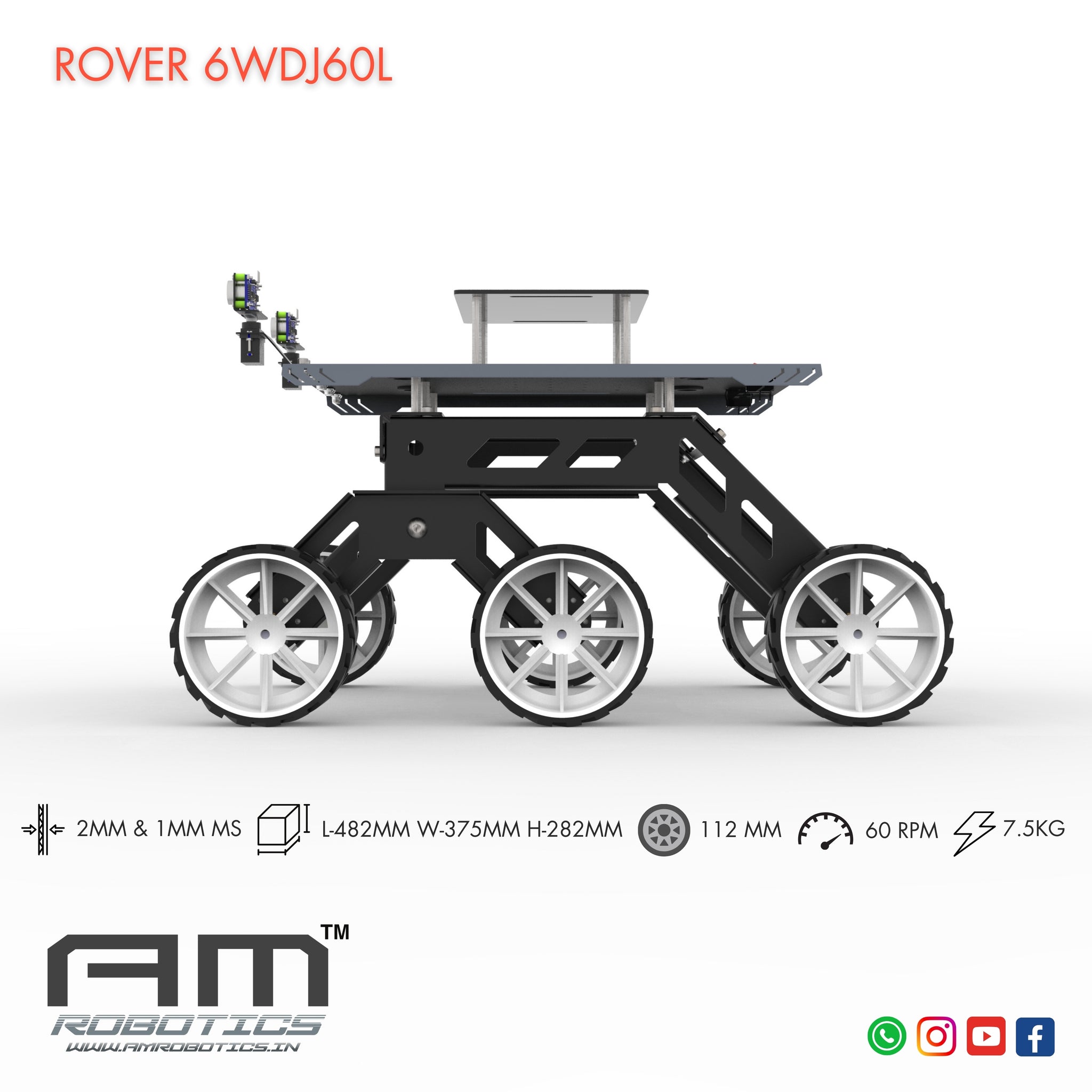 ROVER 6WDJ60L ROCKER BOGIE SUSPANSION HIGH TORQUE DIY ROBOTIC CHASSIS ...