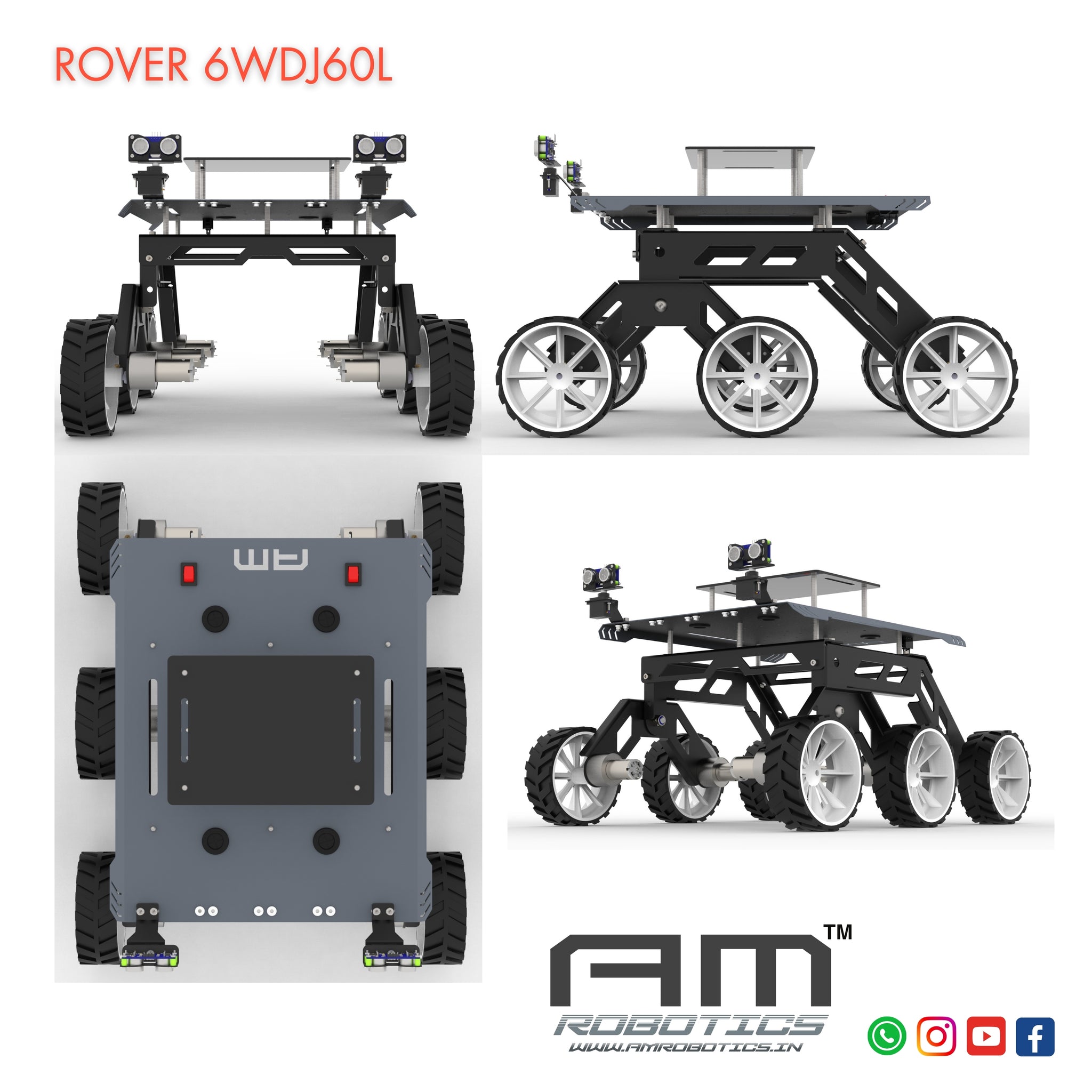 ROVER 6WDJ60L ROCKER BOGIE SUSPANSION HIGH TORQUE DIY ROBOTIC CHASSIS ...
