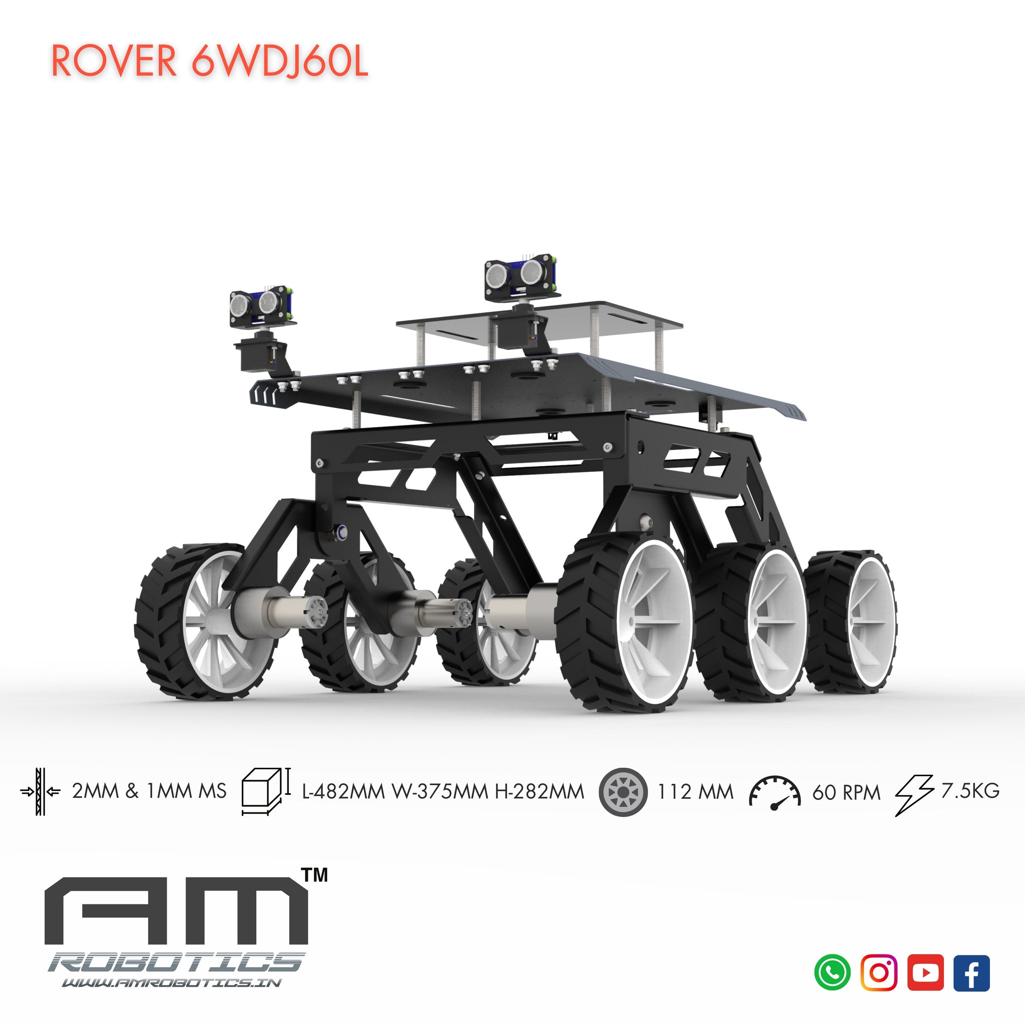 ROVER 6WDJ60L ROCKER BOGIE SUSPANSION HIGH TORQUE DIY ROBOTIC CHASSIS ...
