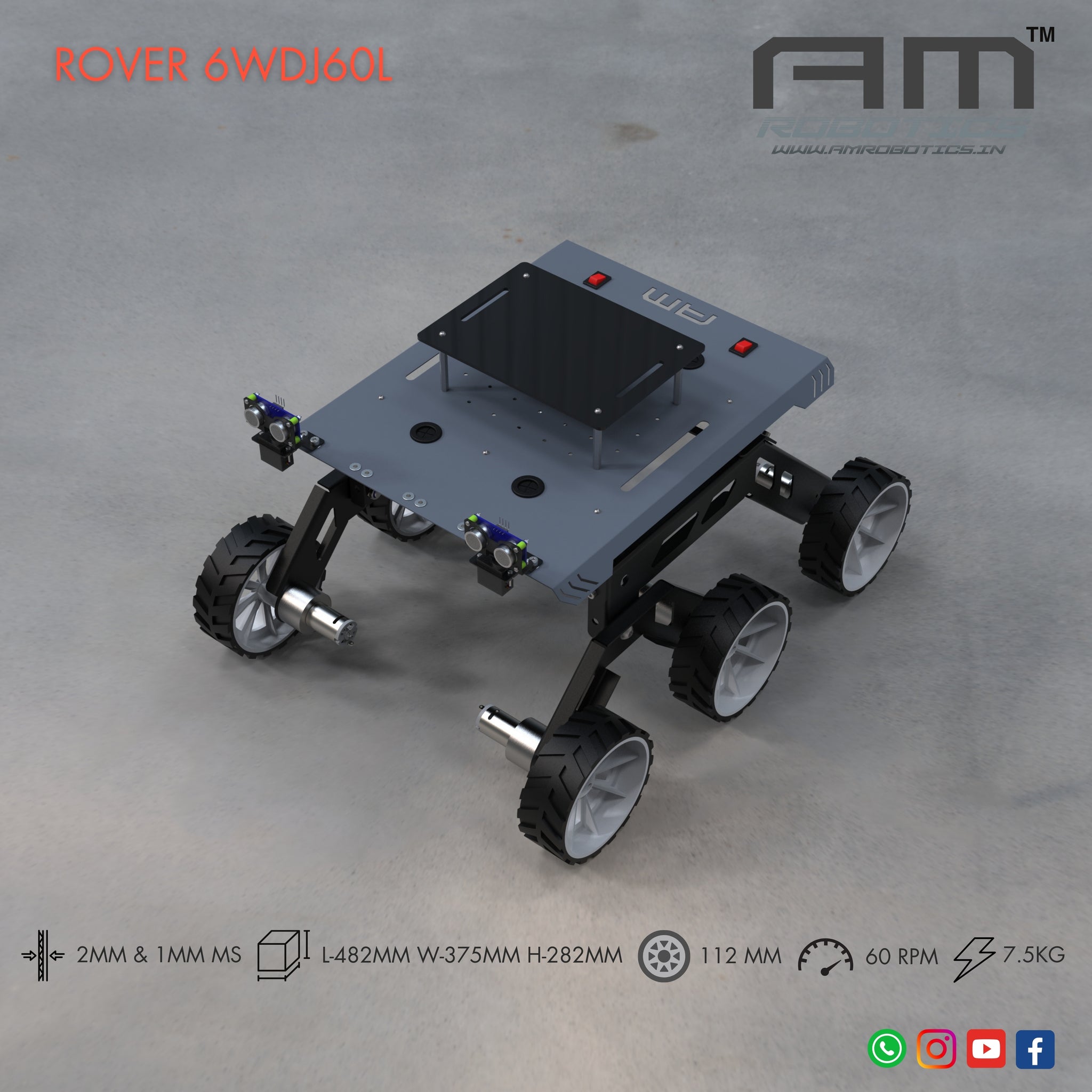 ROVER 6WDJ60L ROCKER BOGIE SUSPANSION HIGH TORQUE DIY ROBOTIC CHASSIS ...