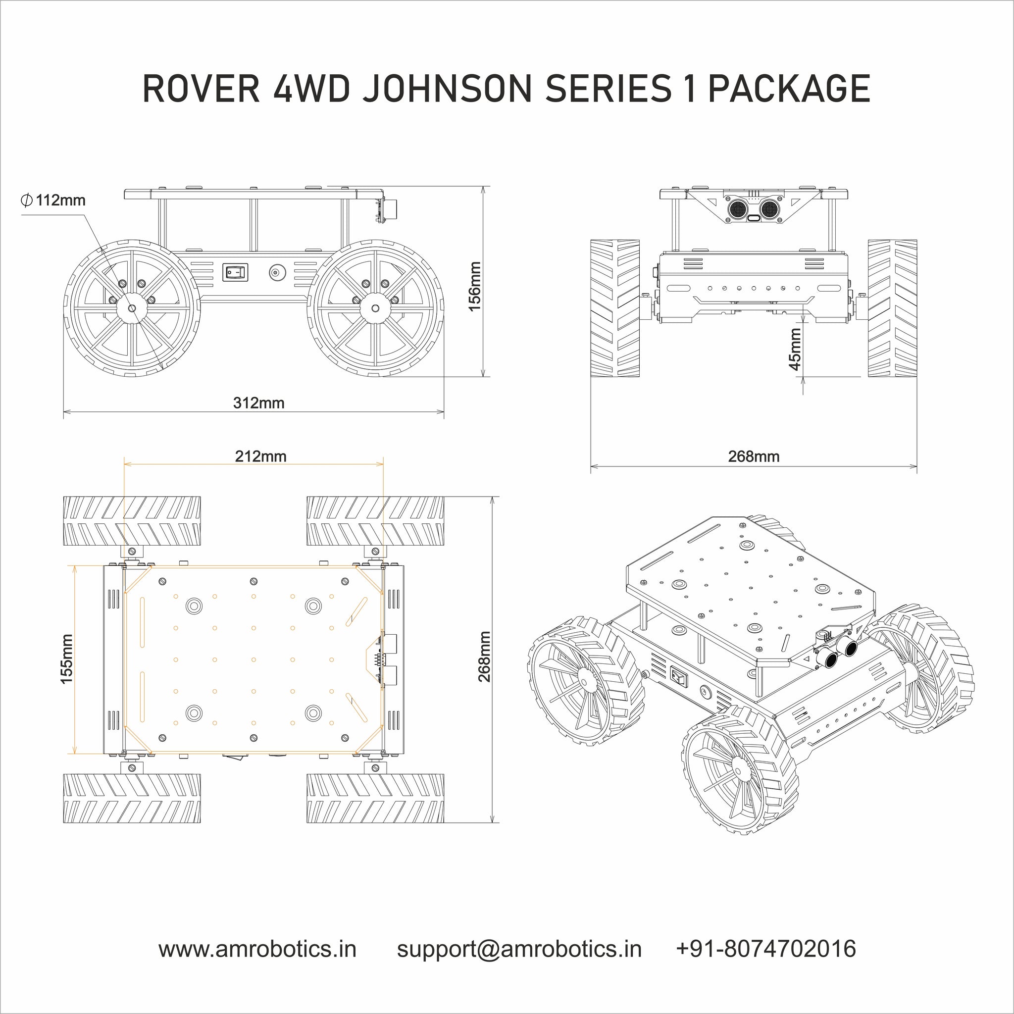 ROVER 4WD JOHNSON SERIES 1 DIY ROBOTIC METAL CHASSIS KIT – Am Robotics